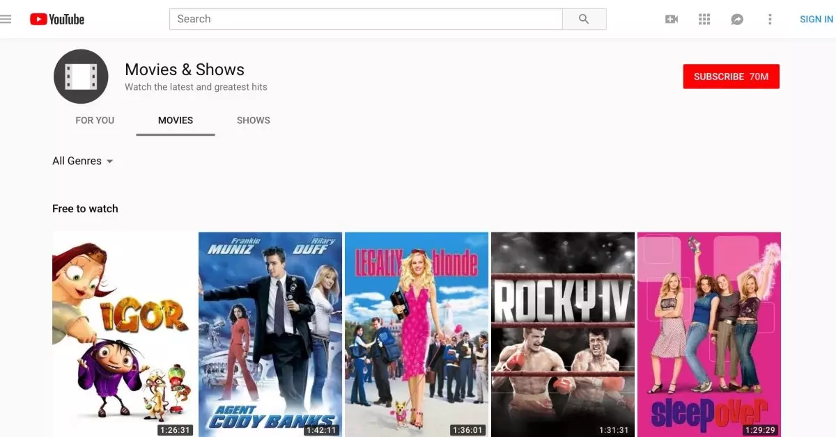 YouTube agora ofrece películas de Hollywood "Gratis con anuncios", sen anuncios en YouTube Premium