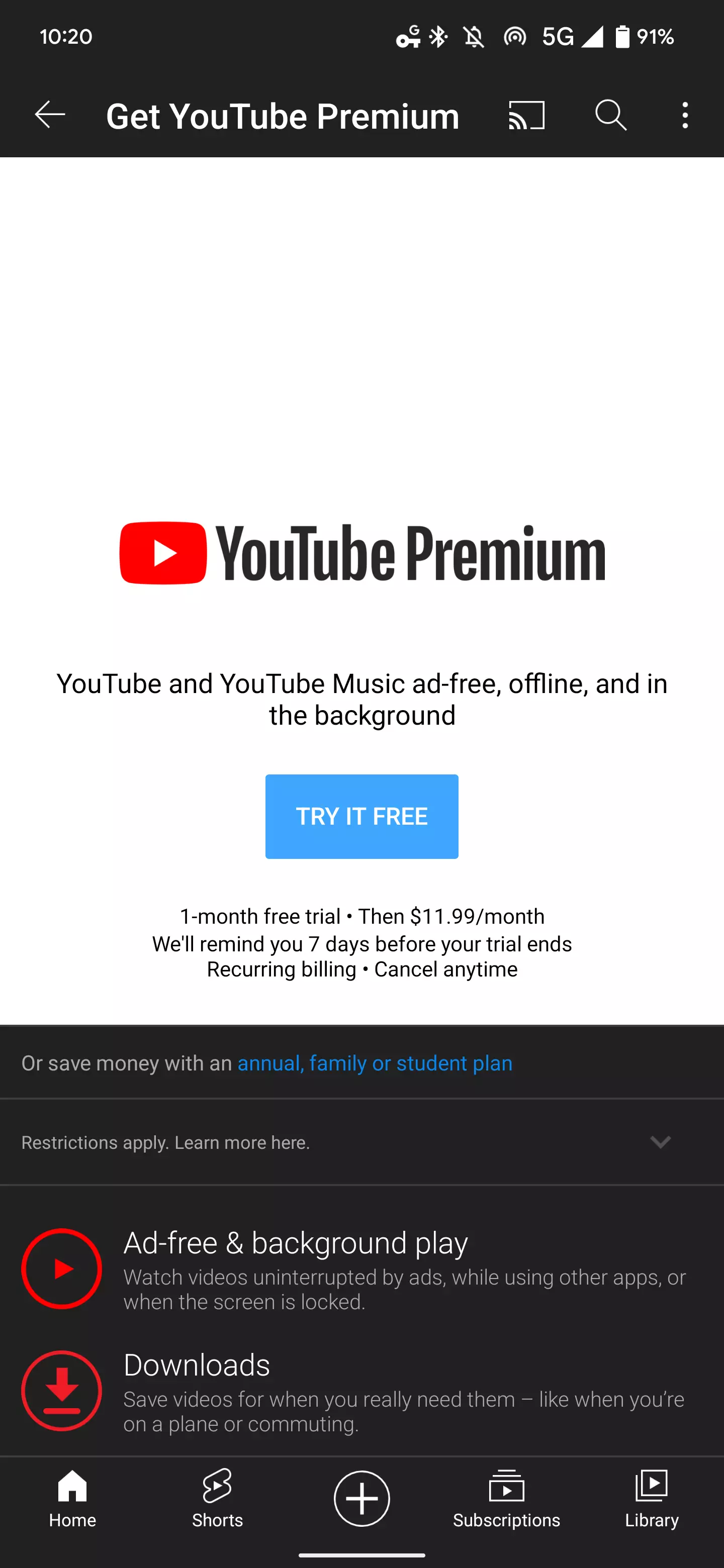 YouTube Premium yıllık