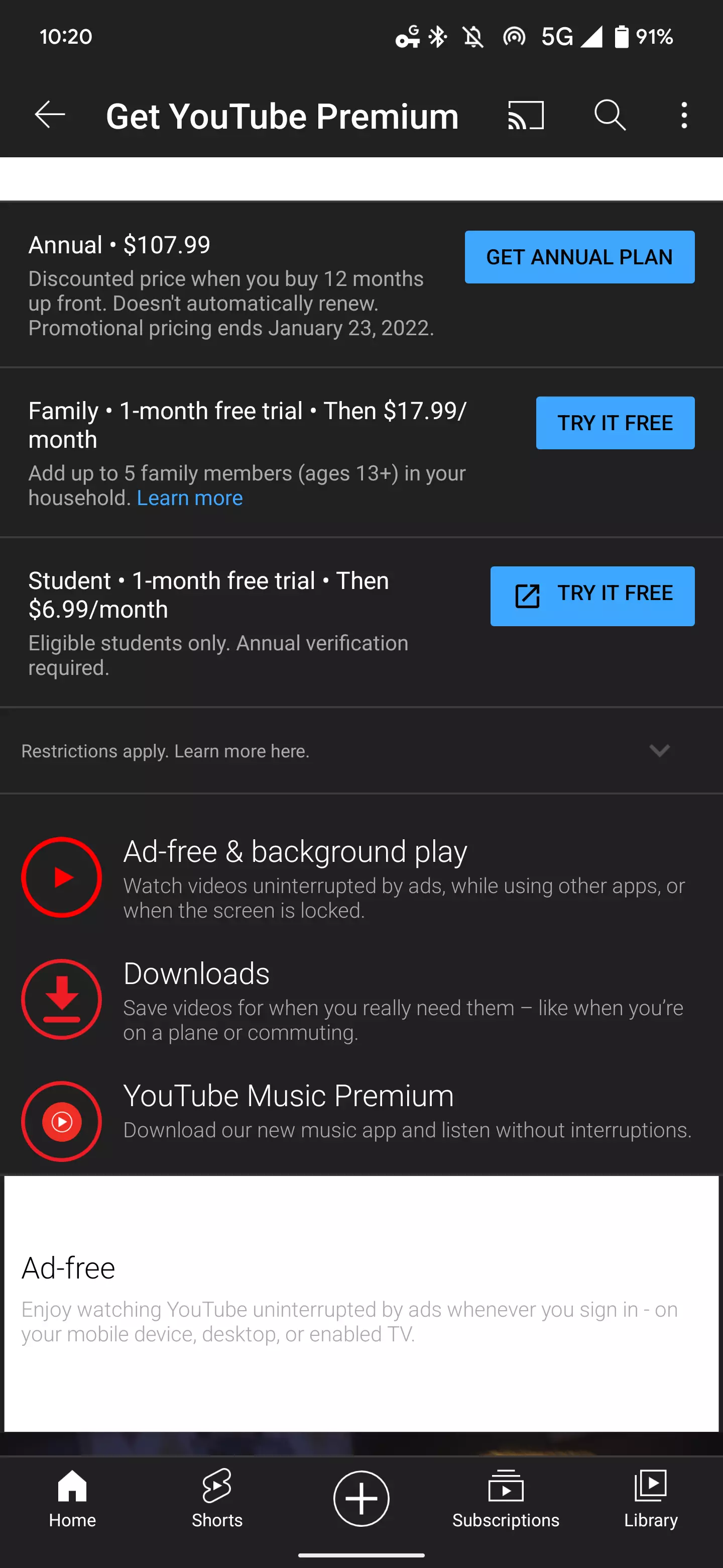 YouTube Premium yıllık