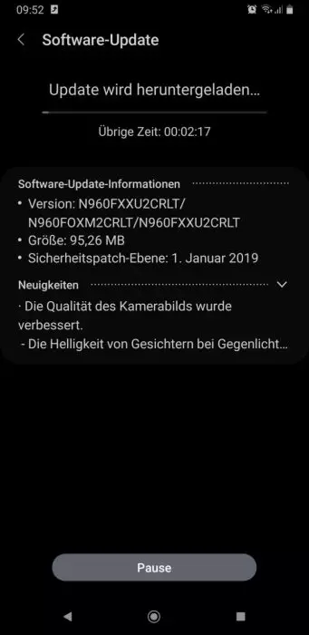 Android Pie OTA word nou uitgerol na sommige Samsung Galaxy Note 9-gebruikers in Europa 32939_2