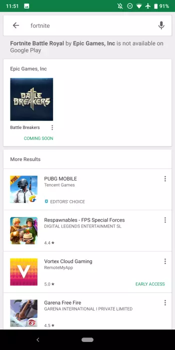 Google Play tau lees paub tias Fortnite tsis nyob hauv Play Store 32951_2