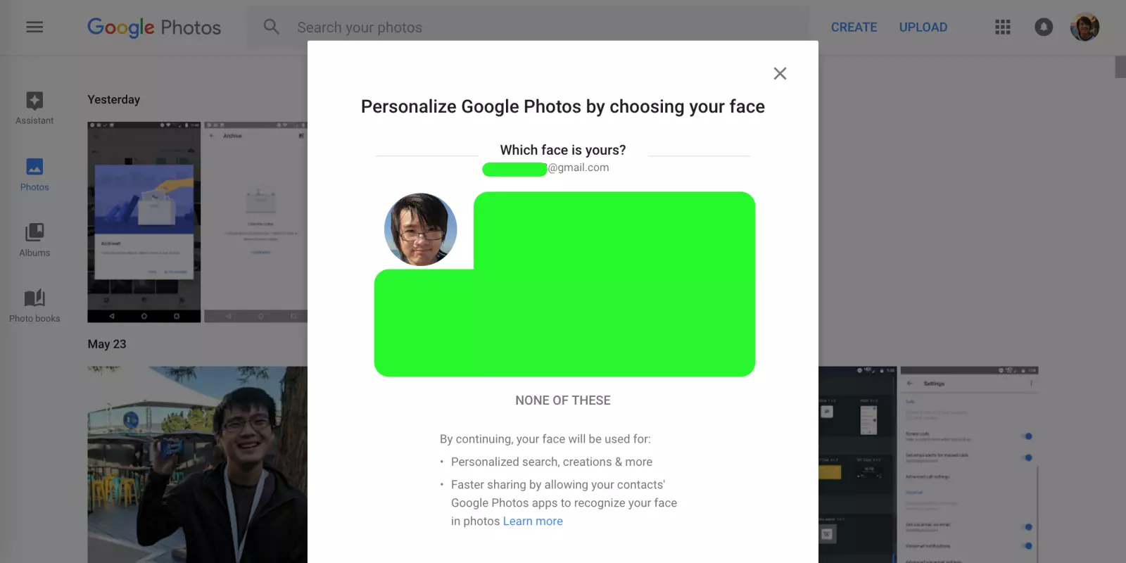 Google Photos ले प्रयोगकर्ताहरूलाई सुझावित साझेदारीको लागि आफ्नो अनुहार, सम्पर्कहरू पहिचान गर्न सोध्न थाल्छ 35035_1