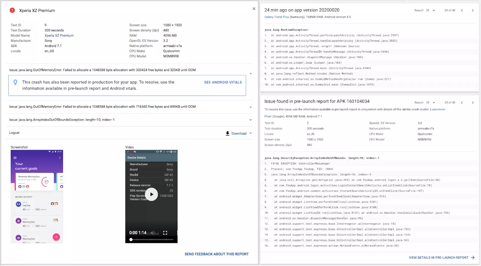 Android Vitals செயலிழப்பு அறிக்கை