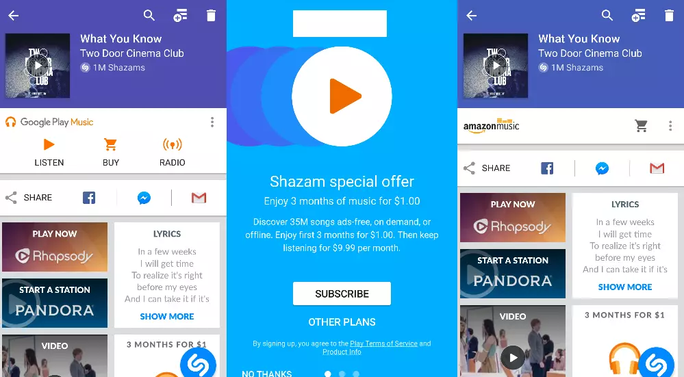 Shazam na-enweta njikọ miri emi na Google Play Music, na-enye nnwale egwuregwu ọnwa 3 maka $1 38132_1