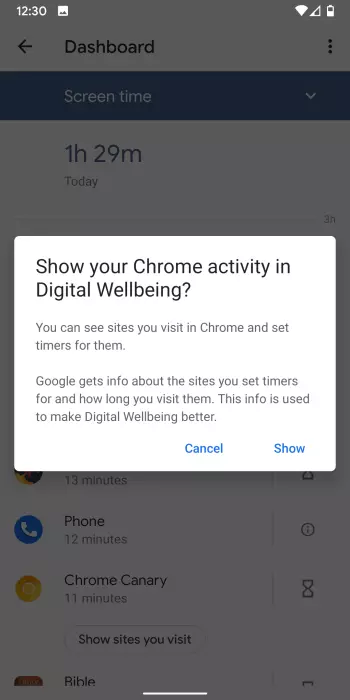 Digital Wellbeing ass elo live am Chrome Canary fir Android Q 43130_3