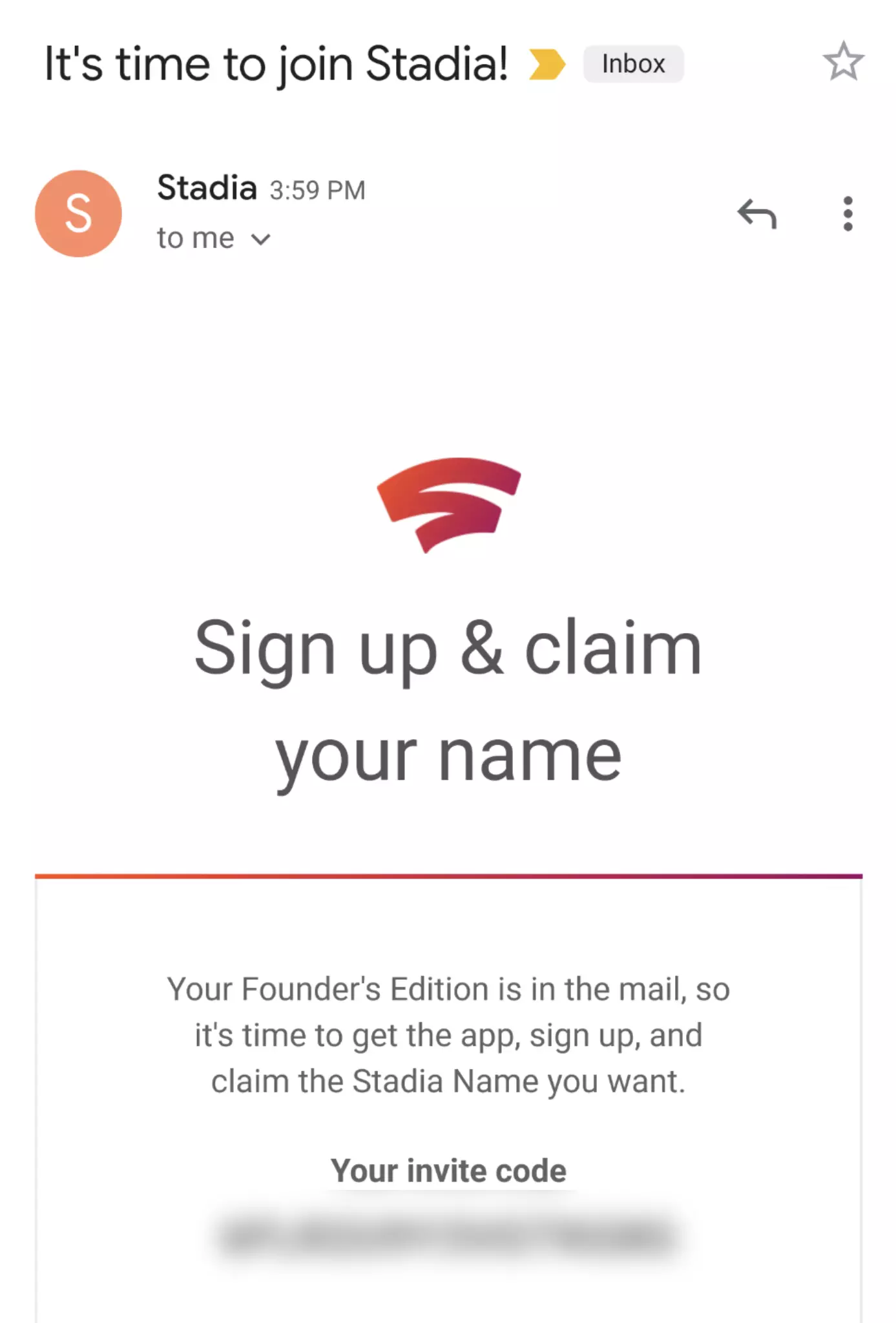 google stadia invite code gmail