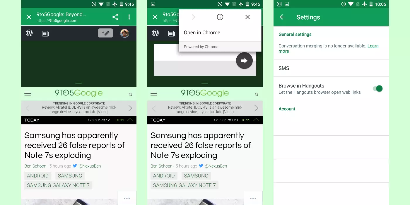 Hangouts 13.0 za Android dodaja podporo za zavihke po meri za Chrome 44732_1