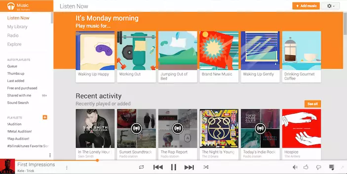 Google Play Music Songza אינטרנט