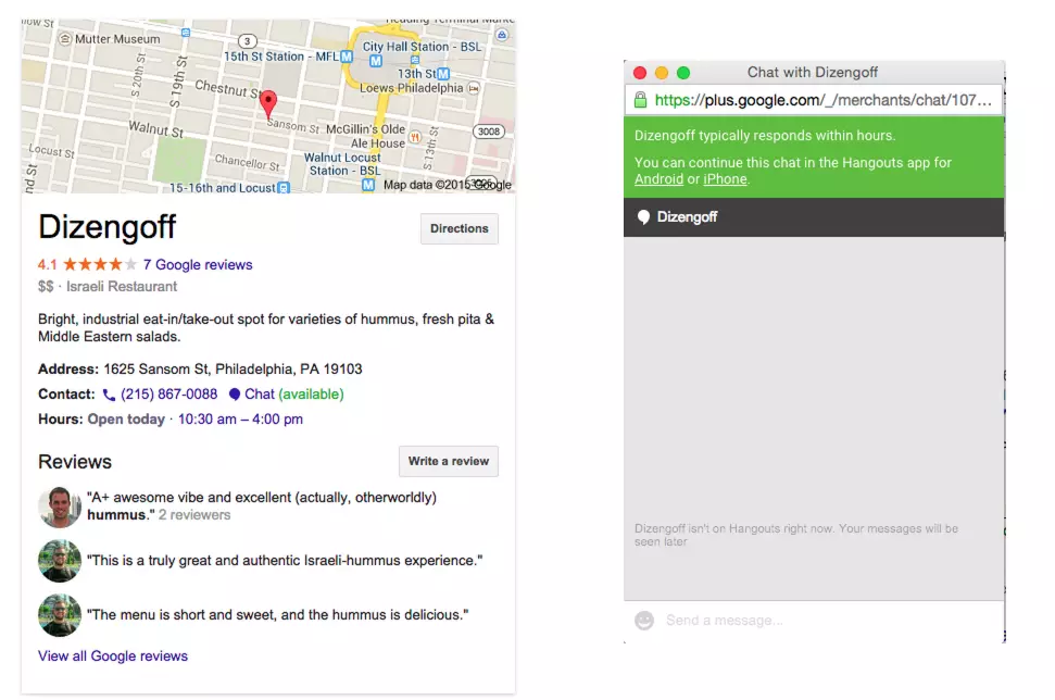 Google teste une nouvelle plate-forme de chat direct aux entreprises alimentée par Hangouts 45962_1