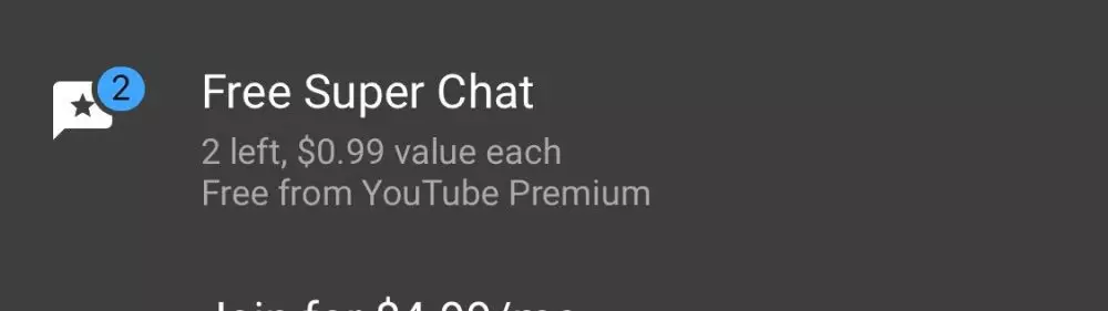 Crédit Super Chat gratuit YouTube Premium