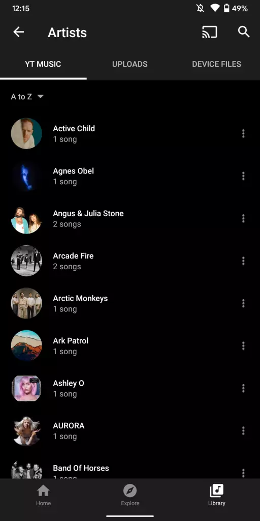 La visualització Artistes de YouTube Music ara només mostra les cançons desades 47346_3