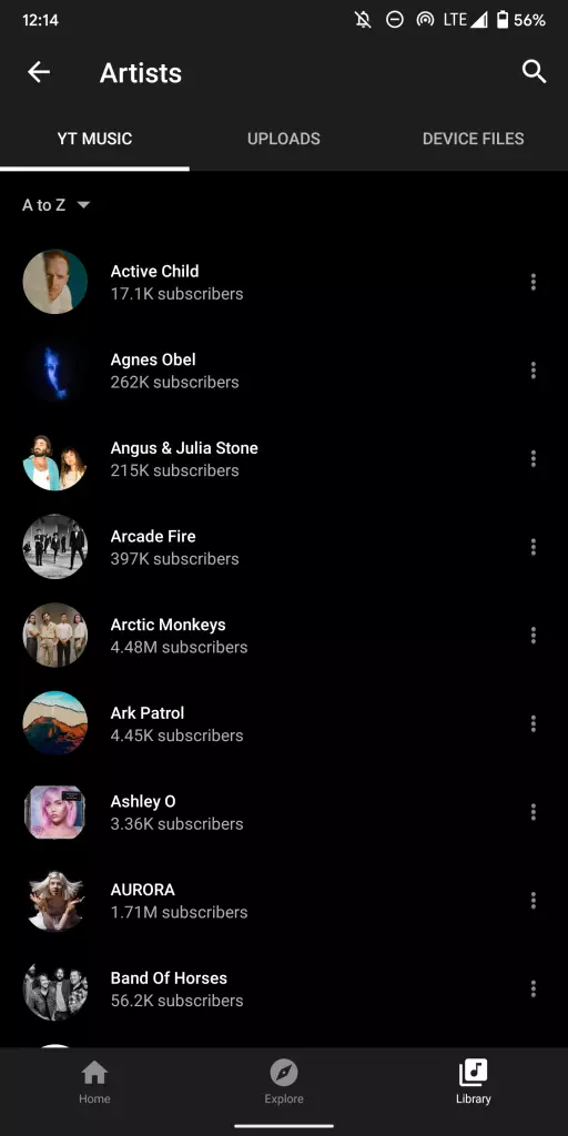 La visualització Artistes de YouTube Music ara només mostra les cançons desades 47346_4