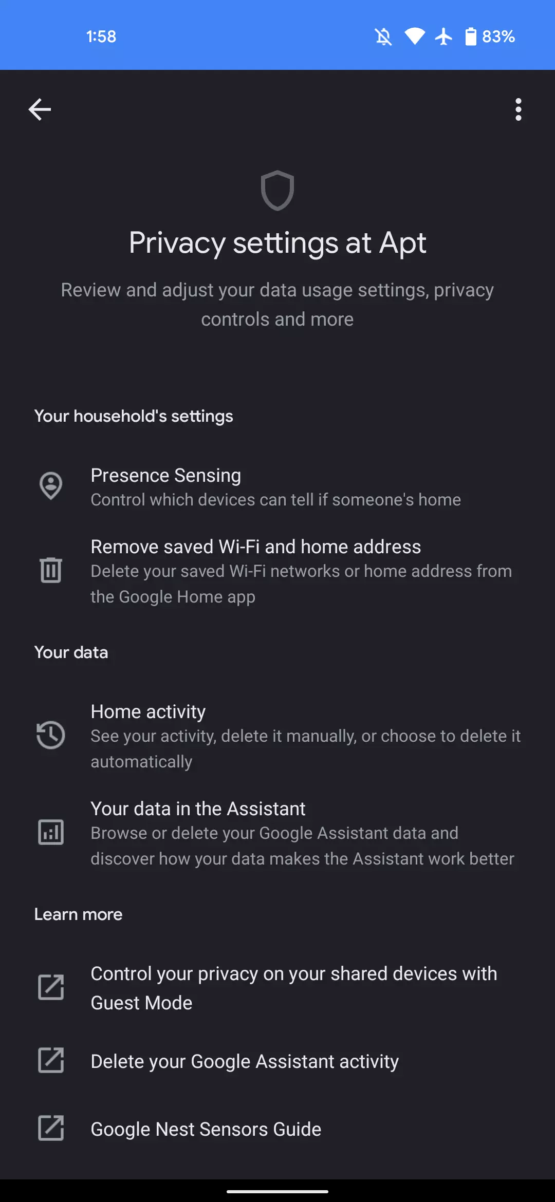 Google Home құпиялылық параметрлері