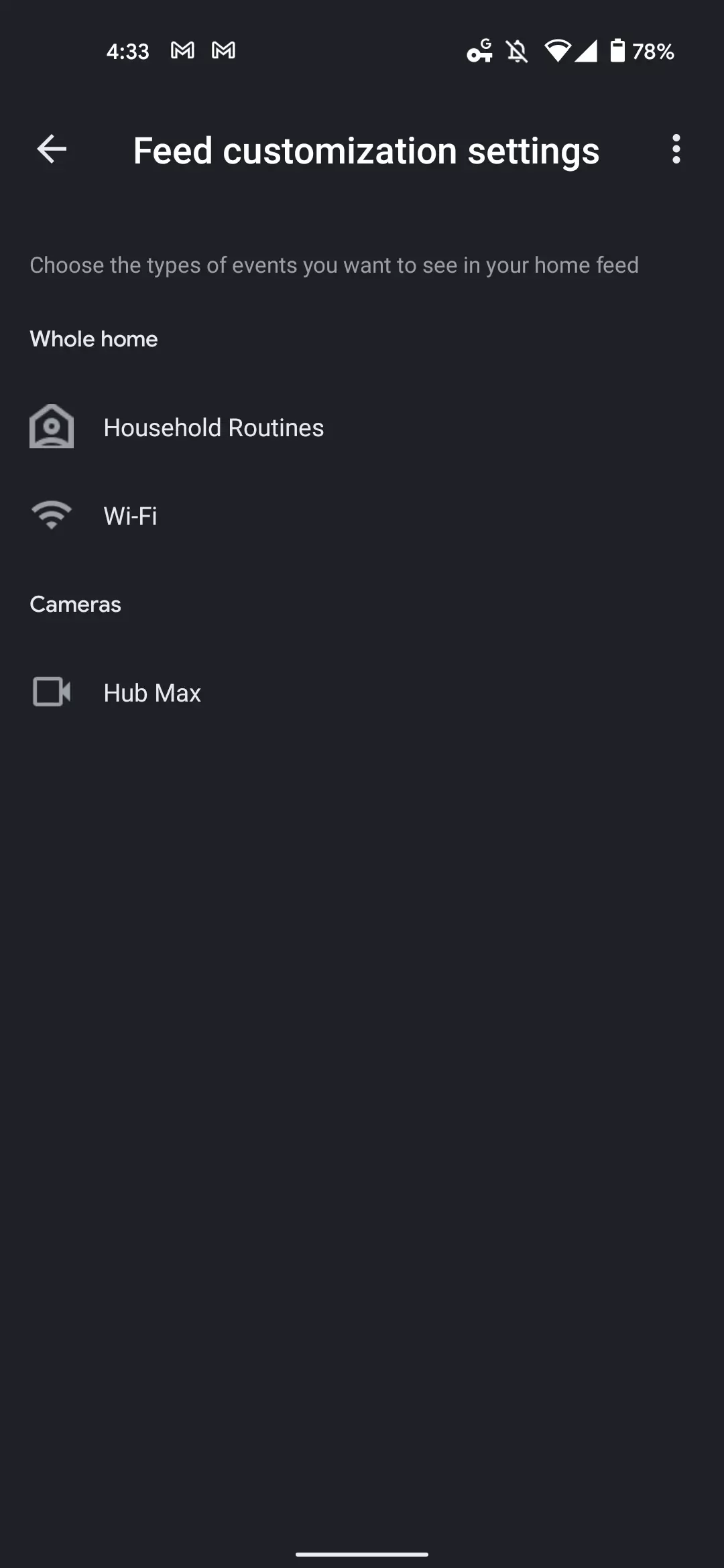 Google Home feed settings