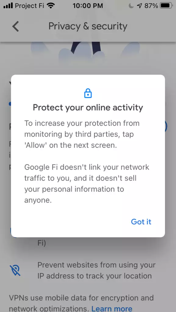 Google Fi bring sy ingeboude VPN na iPhone-gebruikers [Opdatering: Nou beskikbaar] 5072_4