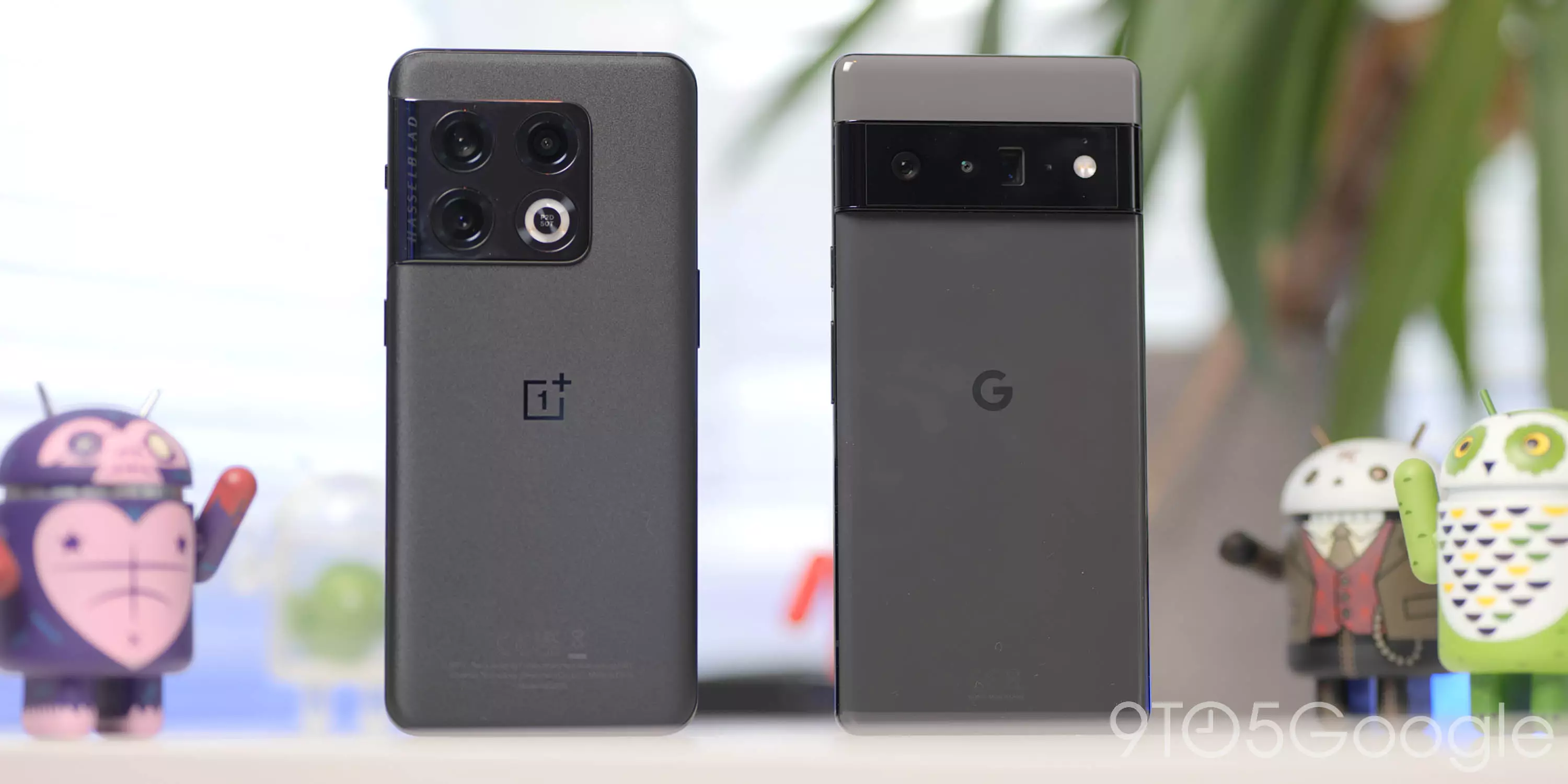 Den OnePlus 10 Pro a Vulkanesch Schwaarz nieft dem Pixel 6 Pro a Stormy Black