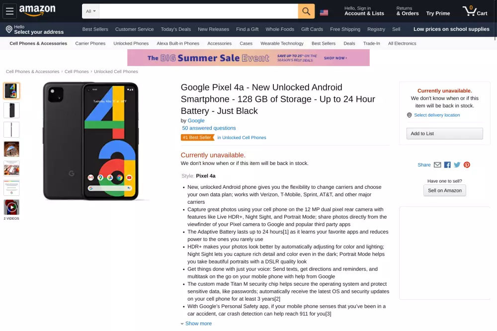 Předobjednávky Pixelu 4a se vyprodávají na Amazonu, nyní je „#1 Best Seller“ 5320_2