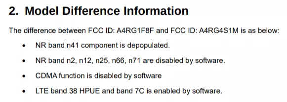 Pixel 5a FCC 清单中的片段解释了模型之间的差异