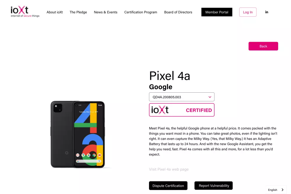 Sètifikasyon ioXt Pixel 4a a bay sekirite aplikasyon yo prechaje yo 5822_2