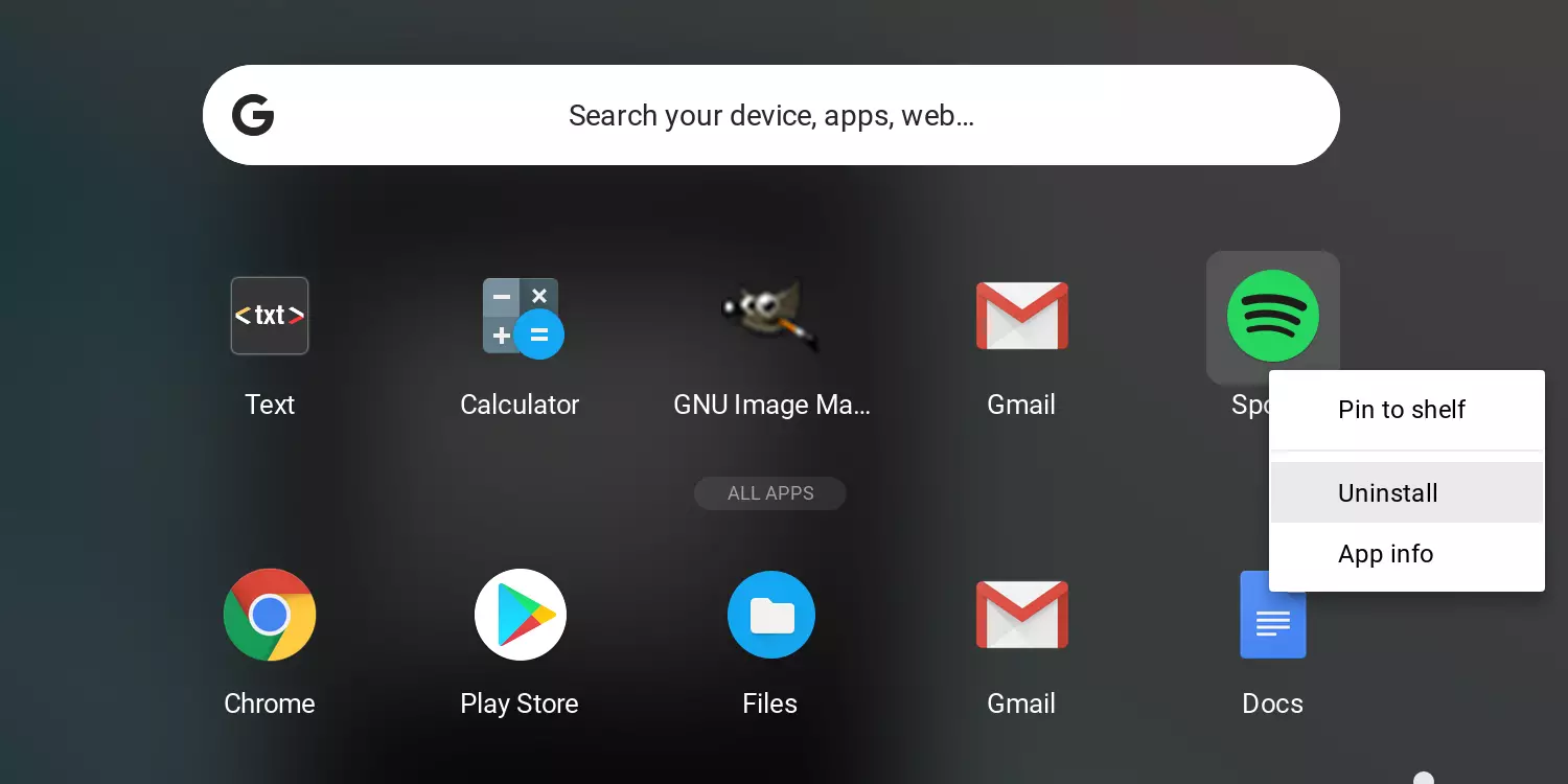 Cire Chrome OS Linux apps daga mai ƙaddamarwa