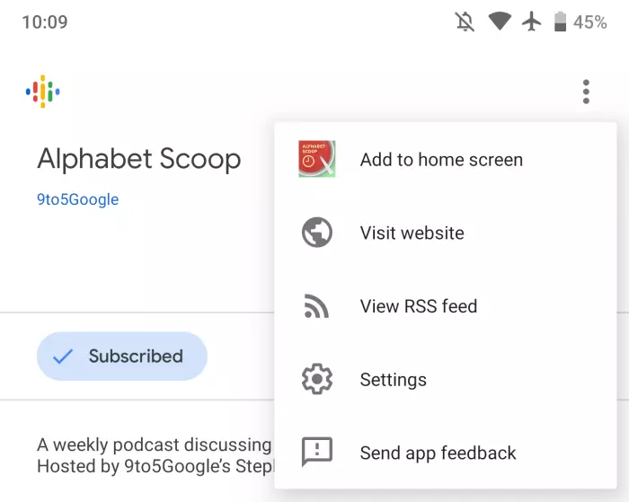 Ang Google app 8.19 nagpadayon sa pagtrabaho sa napasadya nga Search bar, mga link sa podcast RSS feed [APK Insight] 69969_2