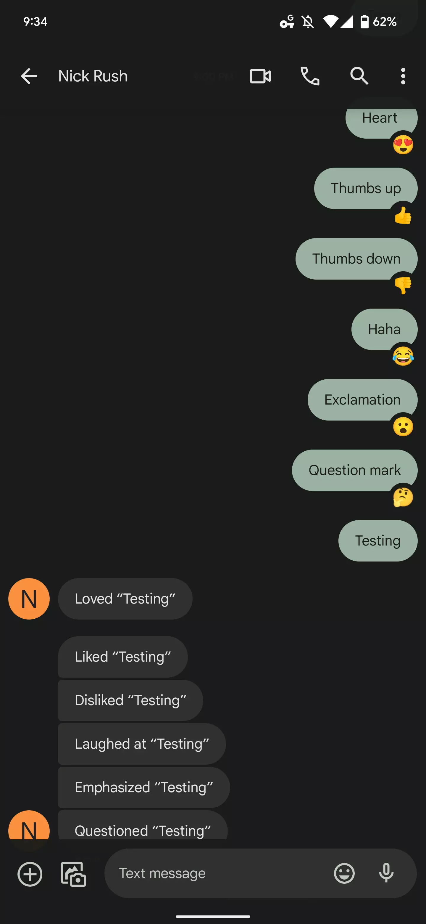 Android Messages iMessage-reaktioner