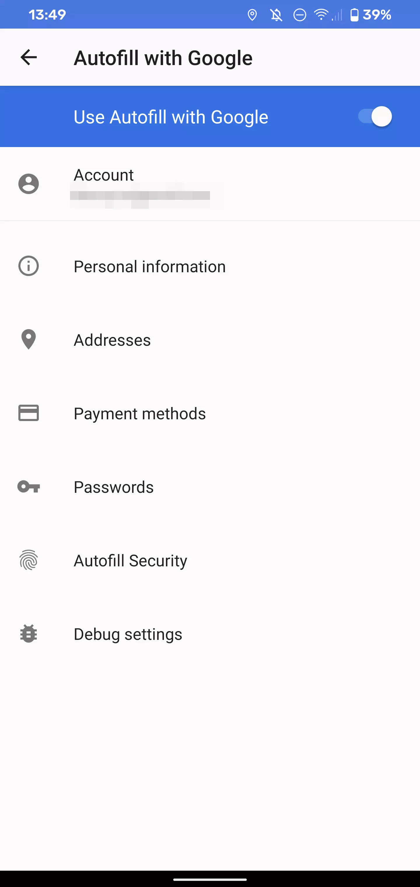 google autofill paroly android biometrik