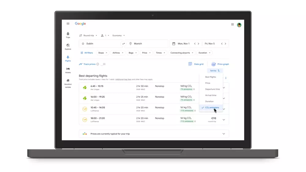 Google Flights tani ju lejon të shihni emetimet e vlerësuara të karbonit për udhëtimet e planifikuara 7977_5
