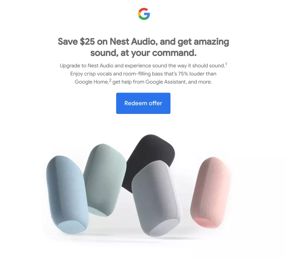 Google bitt $ 25 Remise op Nest Audio a Promo fir ausgewielte Benotzer 872_2